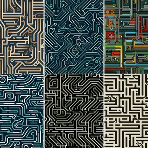 Abstract Circuit Maze Labyrinth Patterns Colorful Seamless Pack 2 - Etsy