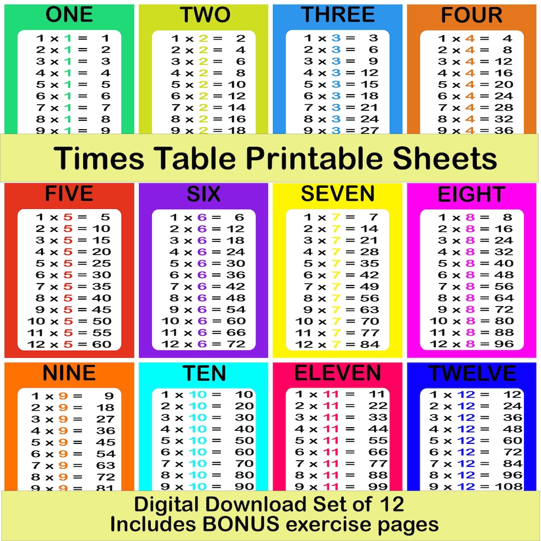 Times Table Printable Sheets With BONUS Exercise Pages - Etsy Times Table Printable Sheets With BONUS Exercise Pages - Etsy