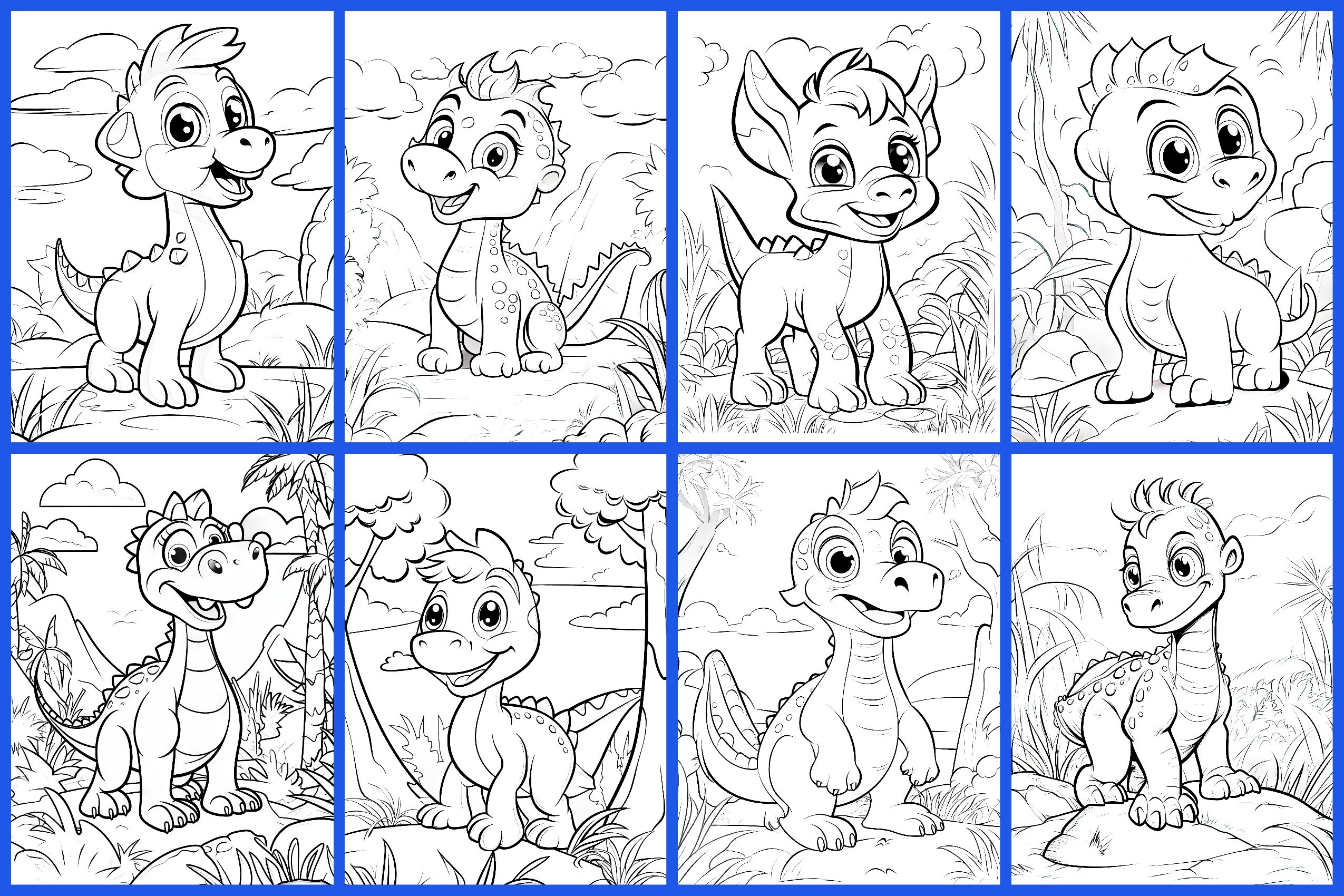 Cute Dinosaur Coloring Pages 50 Designs - Etsy