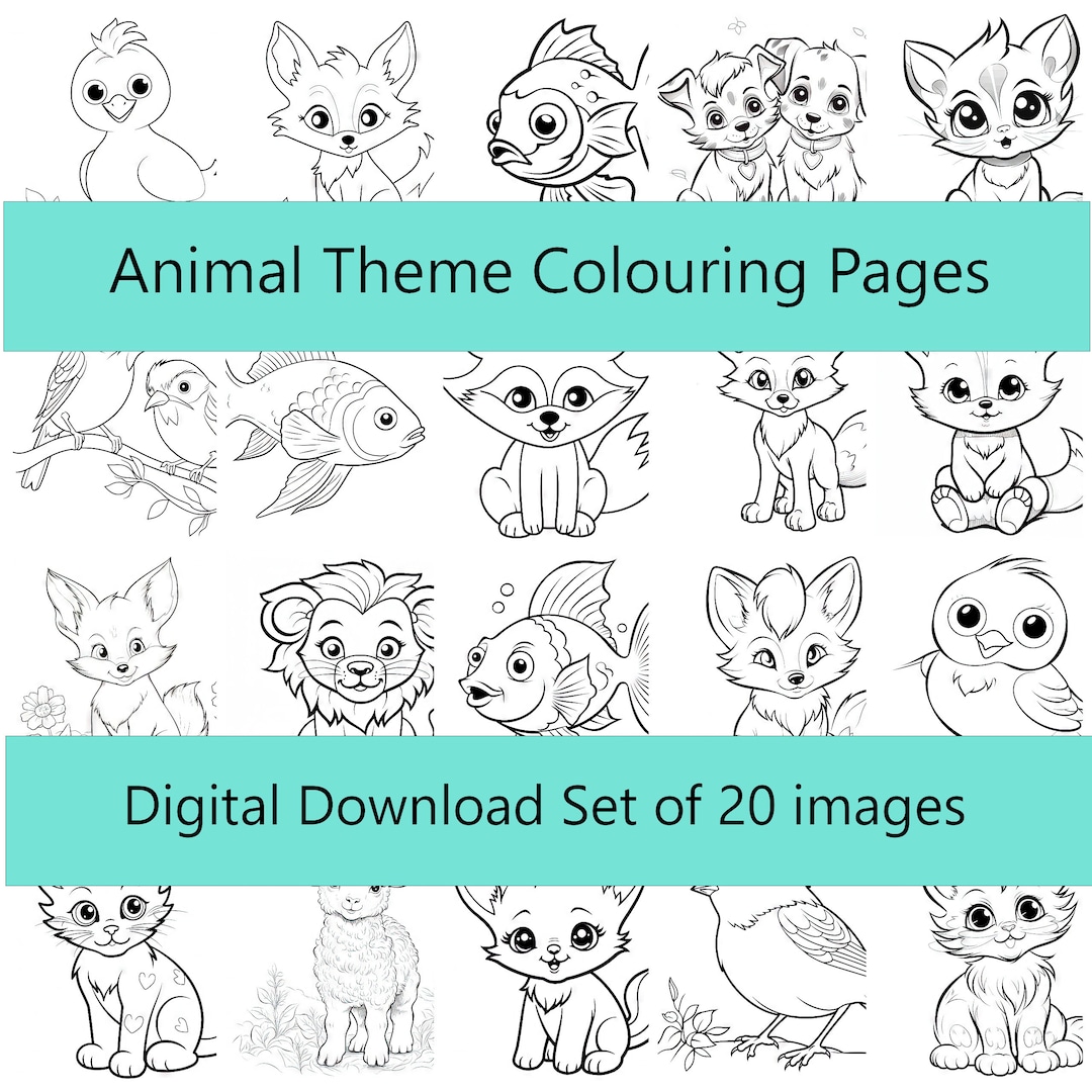 Animal Theme Colouring Pages - Set of 20 - Etsy