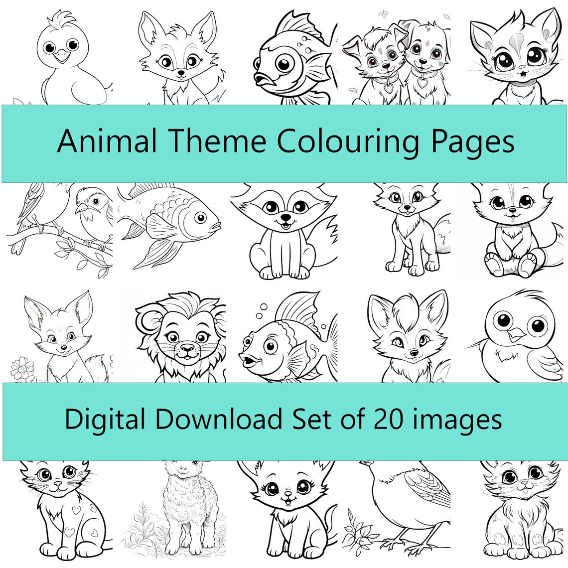 Animal Theme Colouring Pages Set of 20 - Etsy