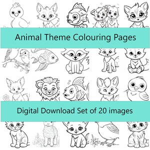 Animal Theme Colouring Pages - Set of 20 - Etsy