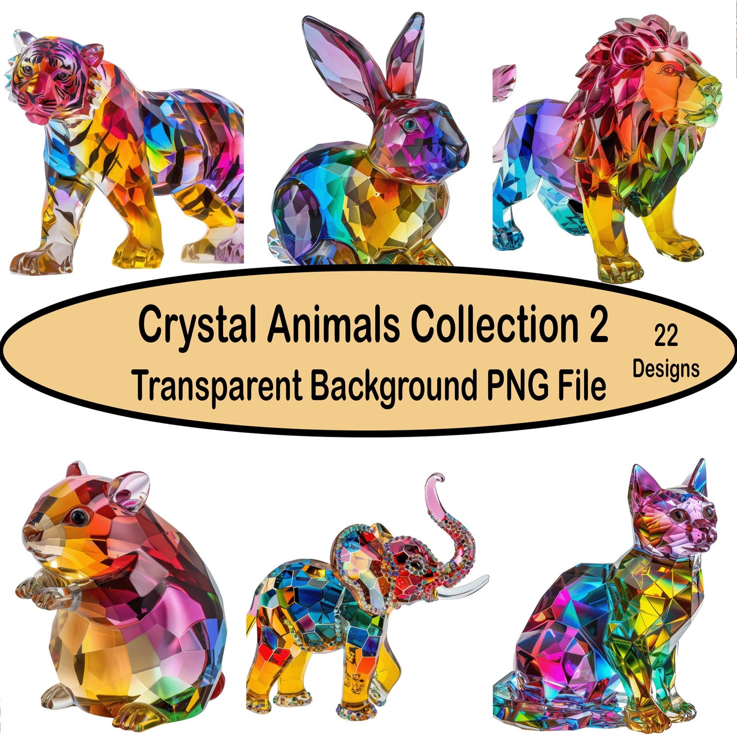 Crystal Glass Animals, Digital Download, PNG Files, Transparent ...
