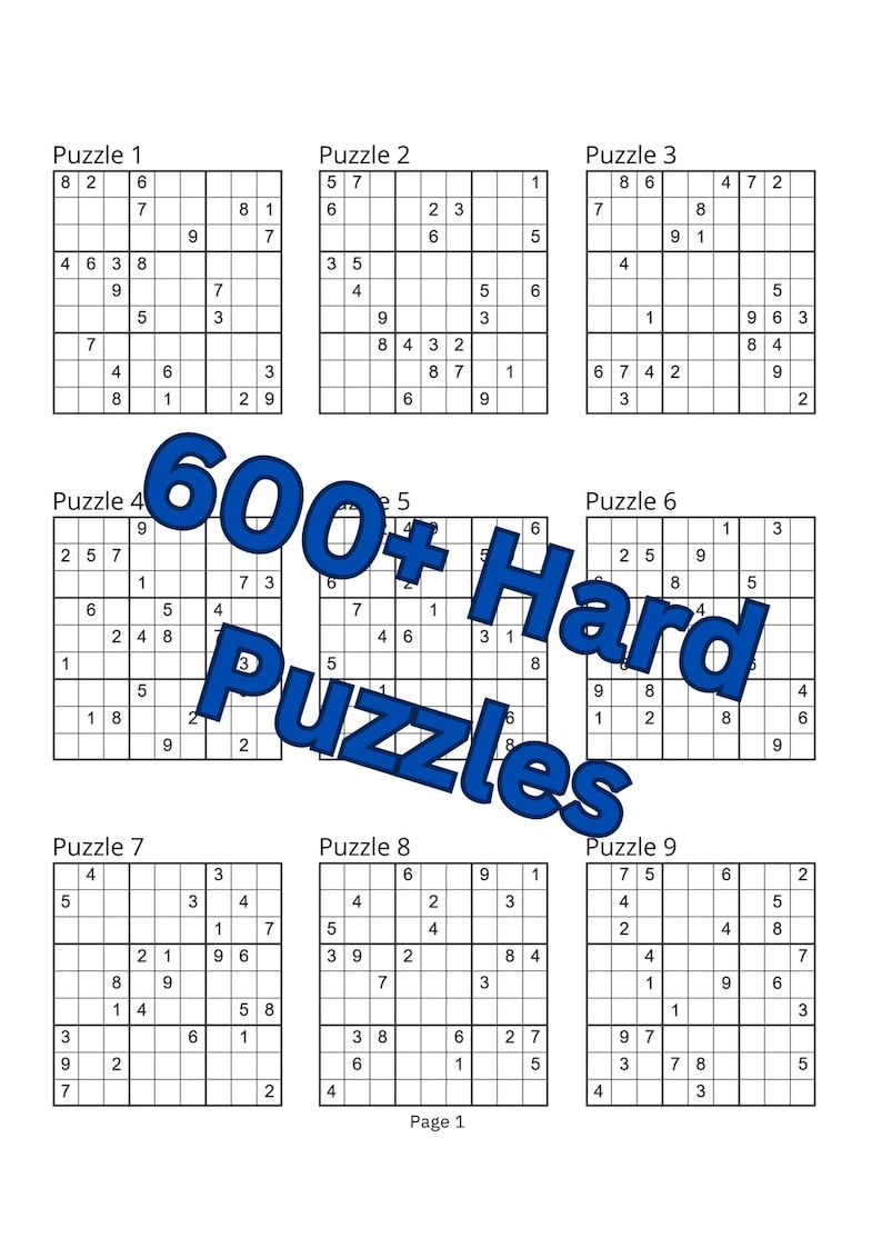 Sudoku Puzzles - Hard Level Collection - Volume 1 | 600+ Printable Hard ...