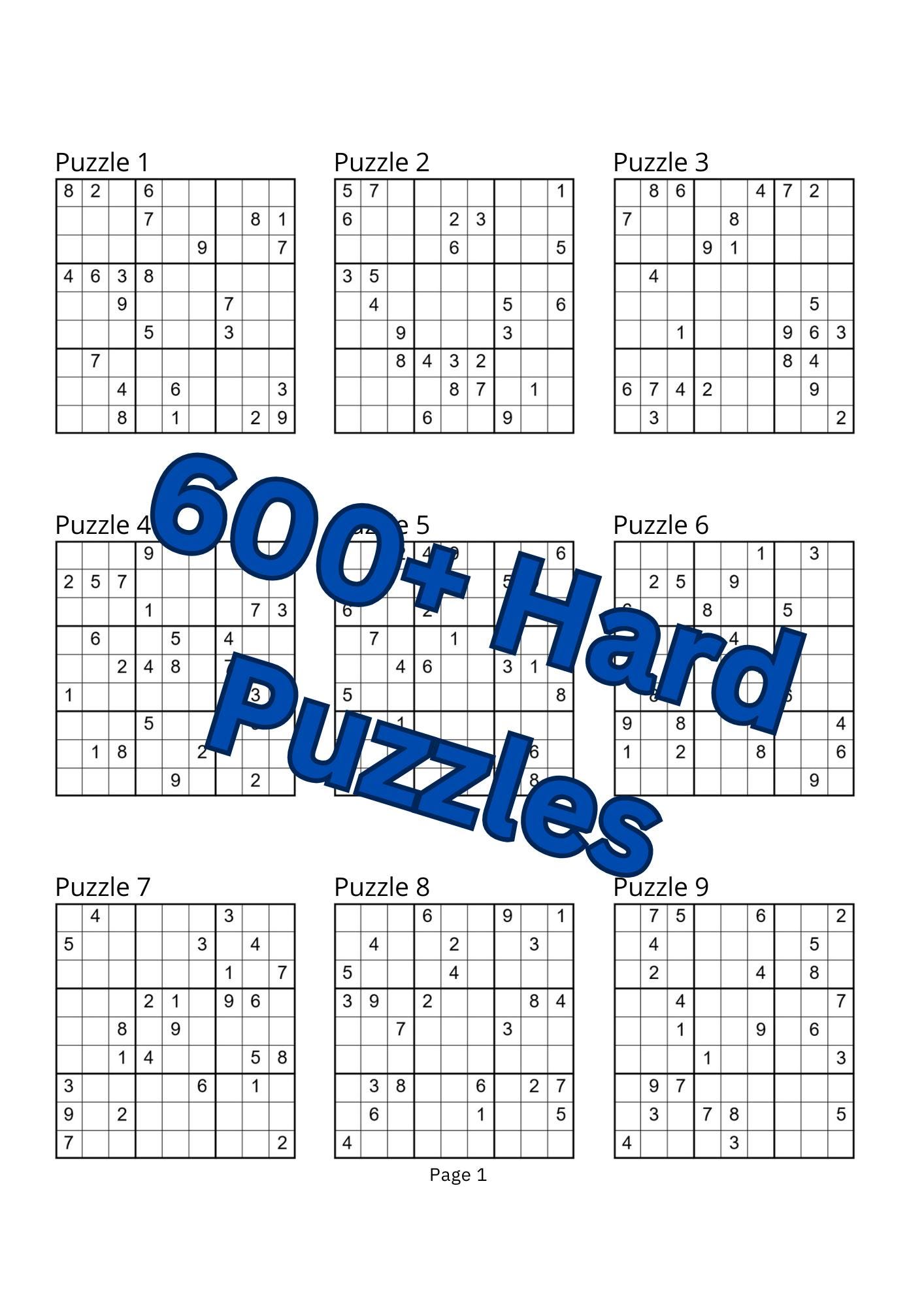 Sudoku Puzzles - Hard Level Collection - Volume 1 | 600+ Printable Hard ...
