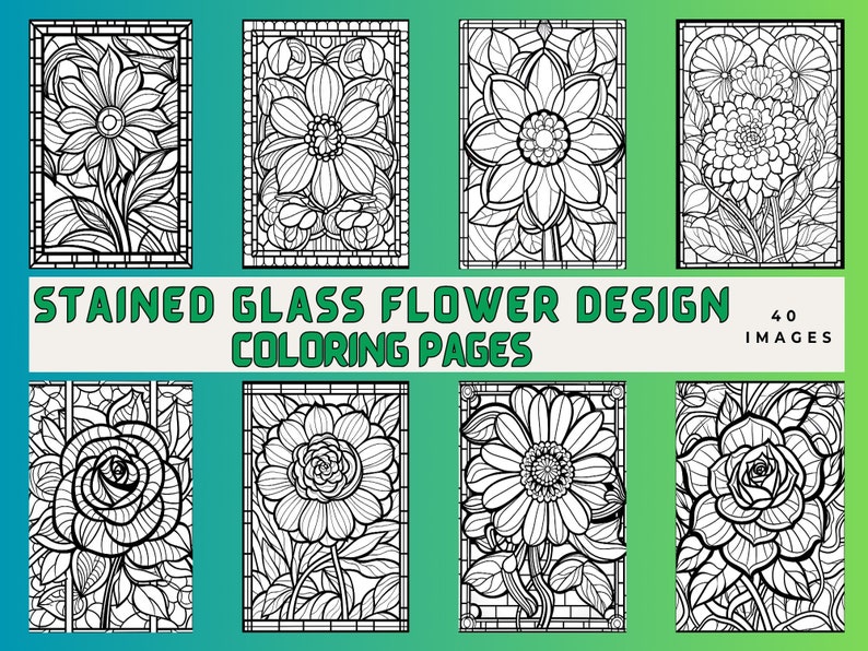 Stained Glass Coloring Pages Flower Theme - 40 Designs - Etsy
