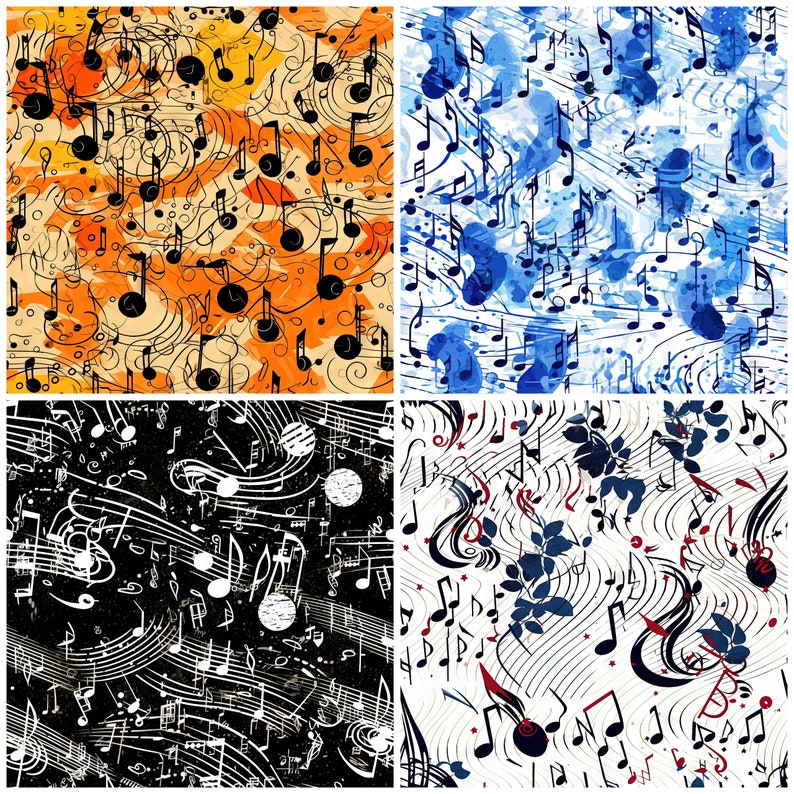 Musical Notes Theme Digital Art Design Background Paper Pack 30 Designs ...