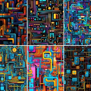 Abstract Circuit Maze Labyrinth Patterns Colorful Seamless Pack 2 - Etsy