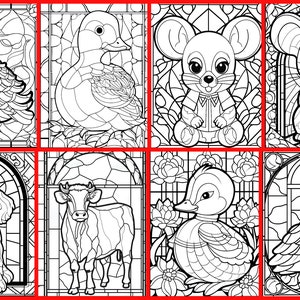 Stained Glass Coloring Pages Animal Theme - 30 Designs Pack2 - Etsy