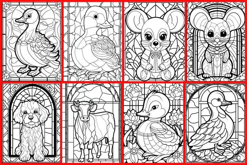 Stained Glass Coloring Pages Animal Theme - 30 Designs Pack2 - Etsy