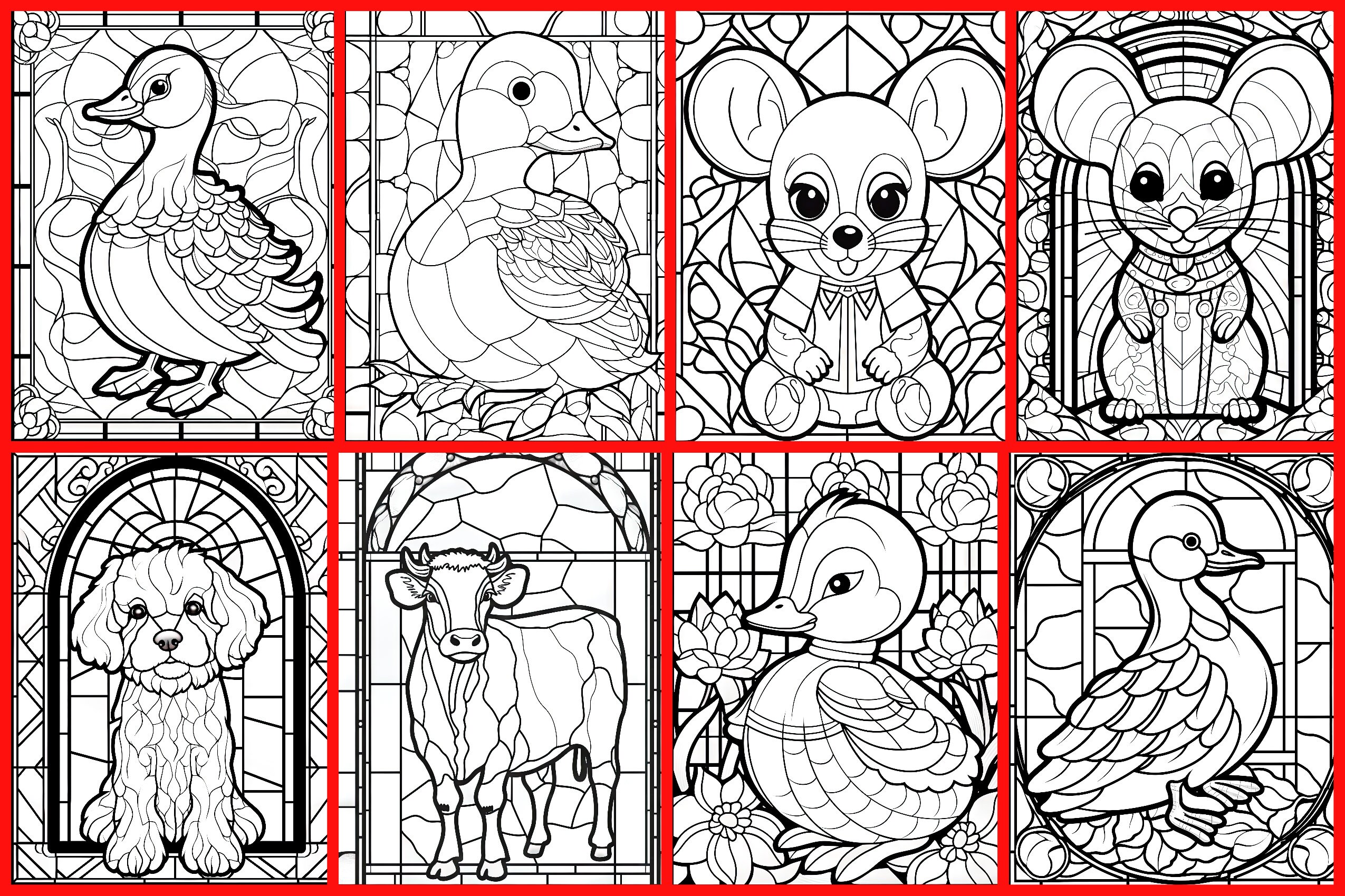 Stained Glass Coloring Pages Animal Theme - 30 Designs Pack2 - Etsy