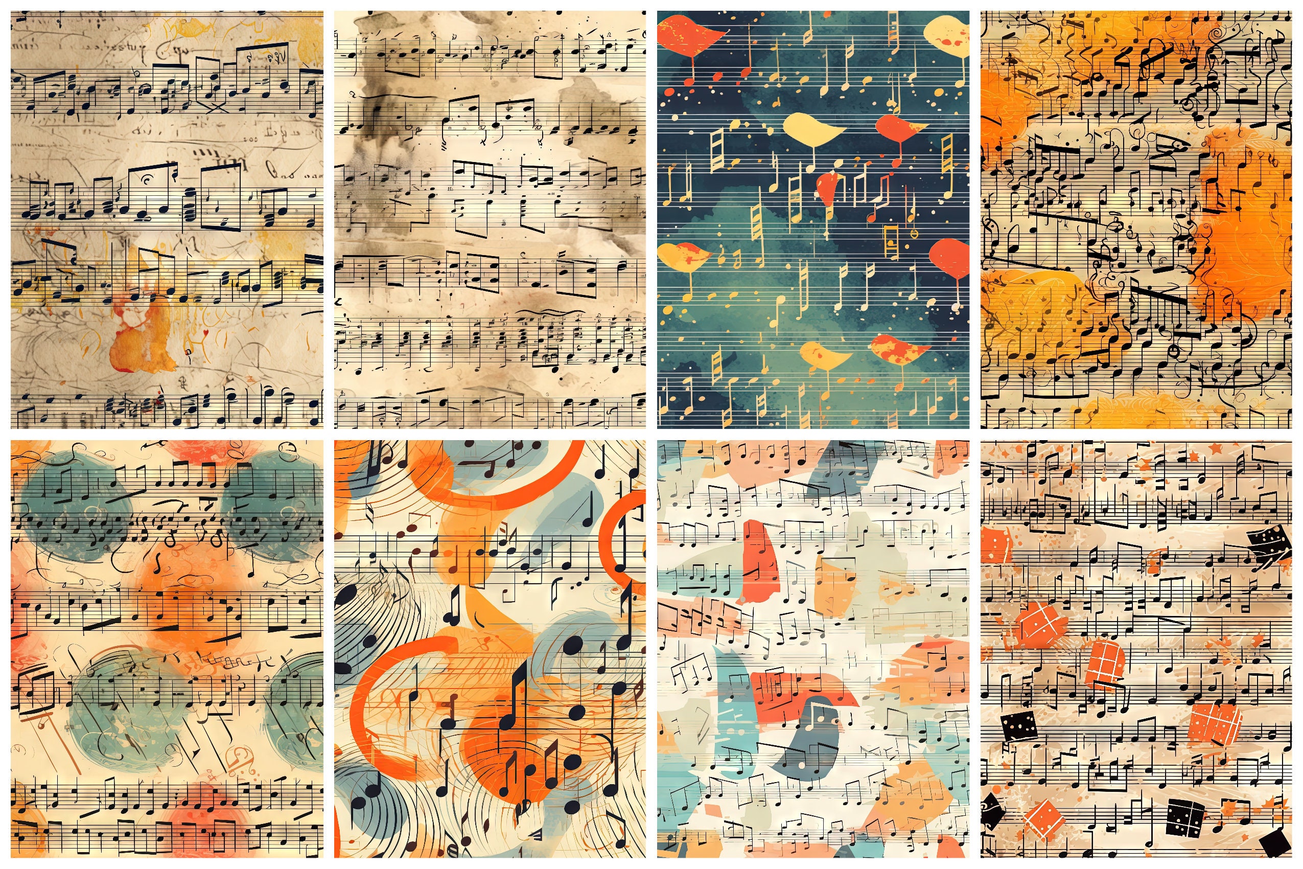 Musical Sheet Music Theme Digital Art Design Background Paper Pack - 26 ...