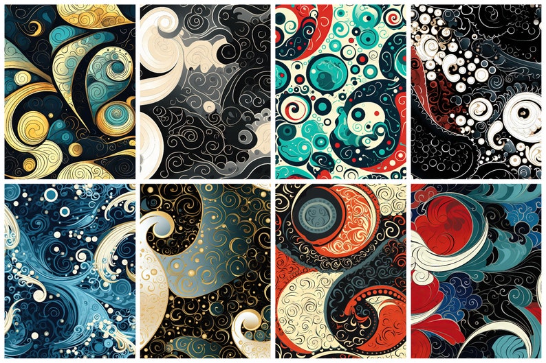 Abstract Swirls and Waves Effect Illustrations, 24 Patterns, Seamless ...