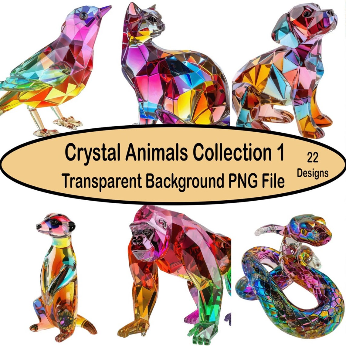Crystal Glass Animals, Digital Download, PNG Files, Transparent ...