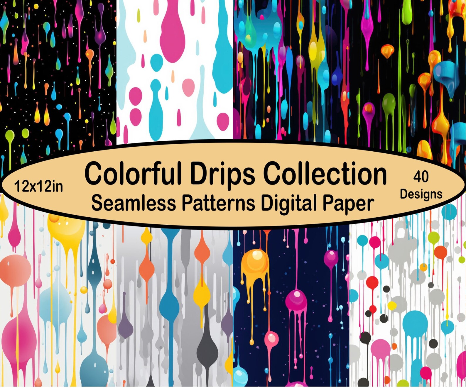 Colorful Liquid Drips Paint Effect Illustration Seamless Background - Etsy