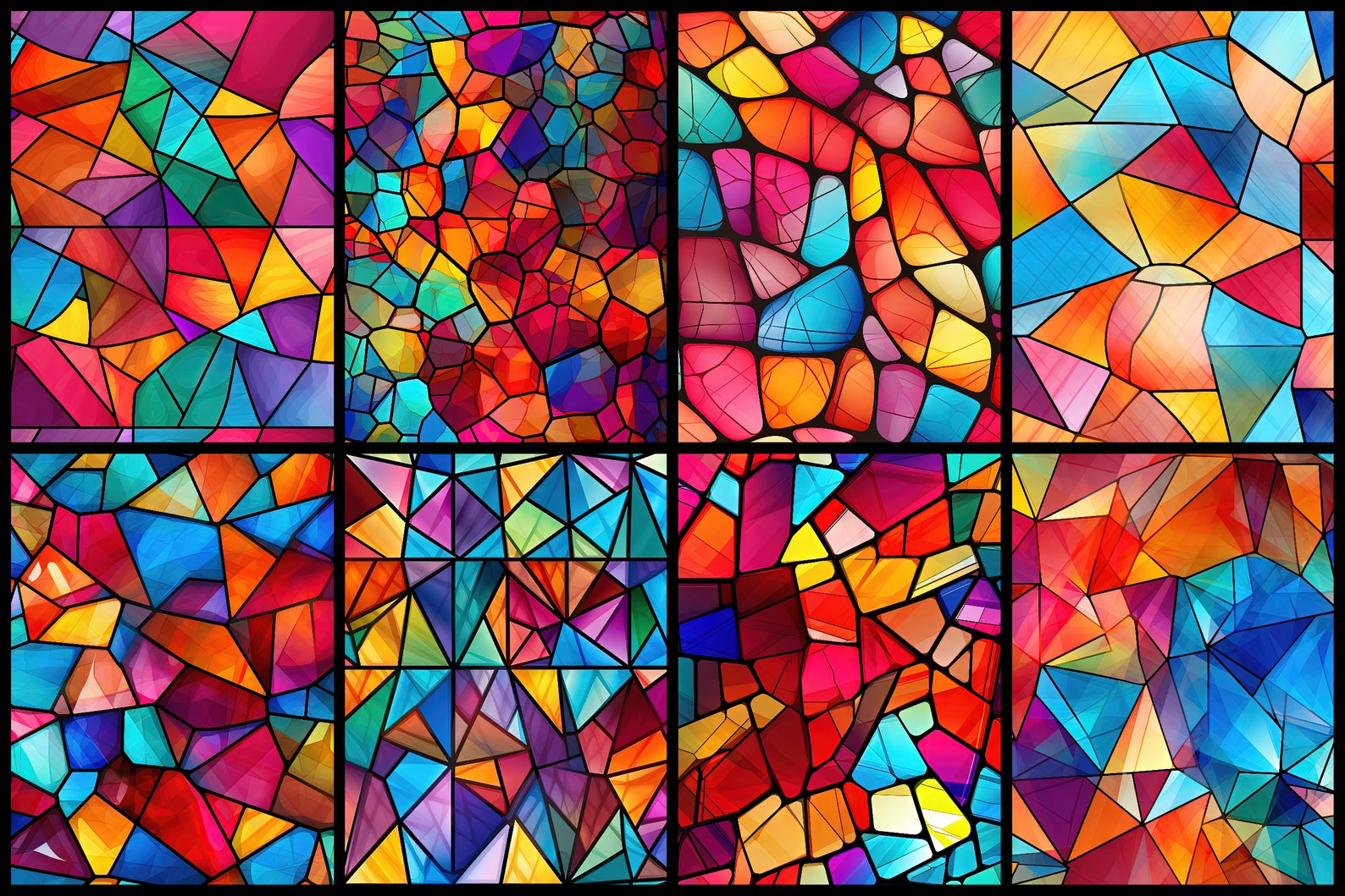 Abstract Stained Glass Pattern, Vibrant Colorful Digital Paper - Etsy