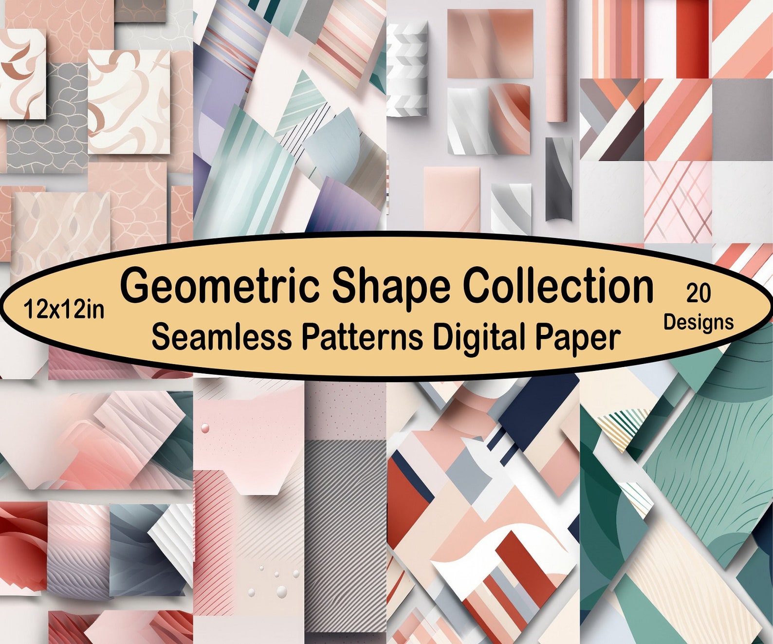 Geometric Shapes Backgrounds, Illustration 20 Patterns, Seamless - Etsy