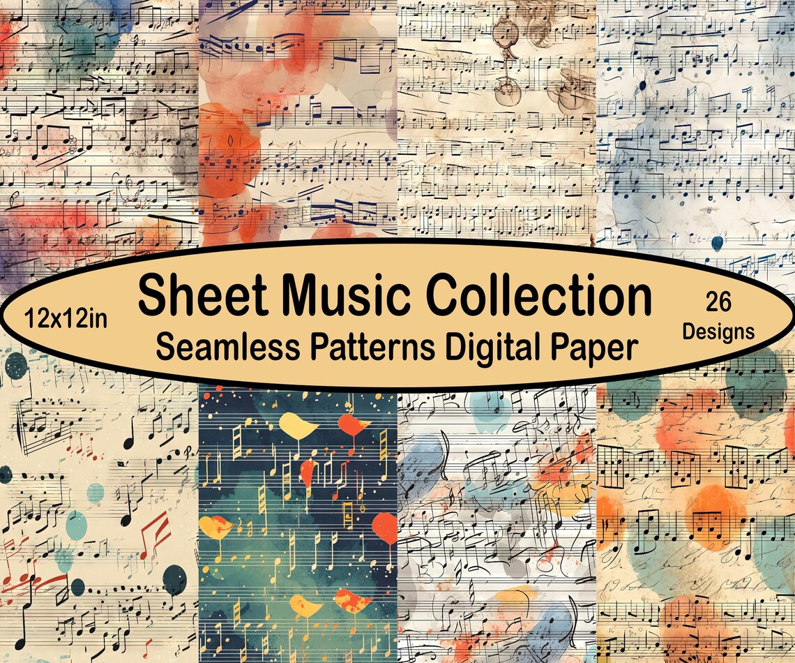 Musical Sheet Music Theme Digital Art Design Background Paper Pack - 26 ...