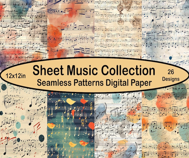 Musical Sheet Music Theme Digital Art Design Background Paper Pack - 26 ...
