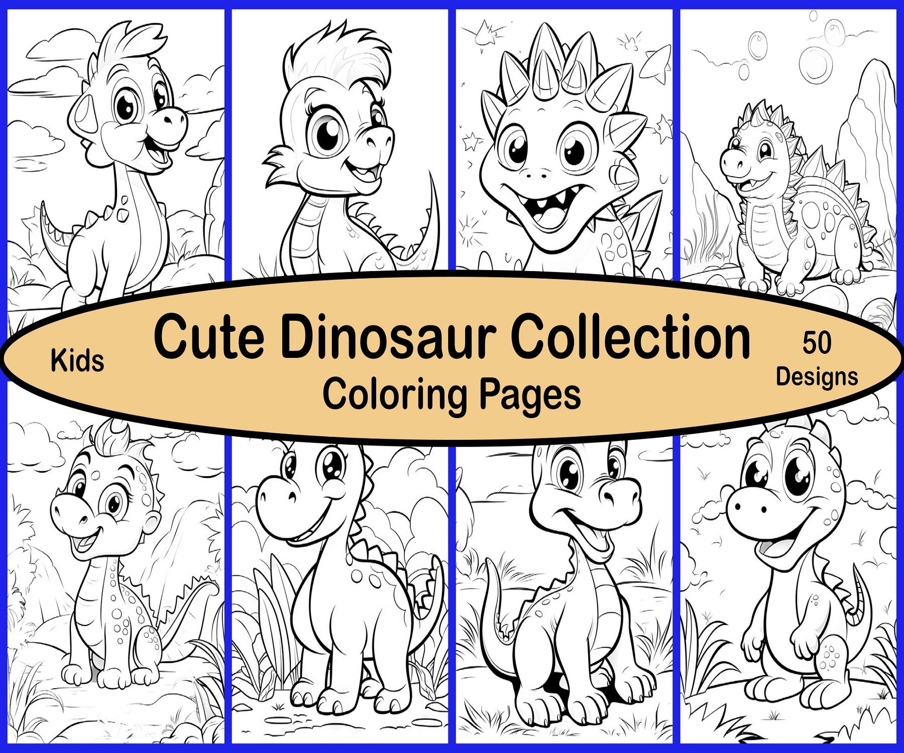 Cute Dinosaur Coloring Pages 50 Designs - Etsy