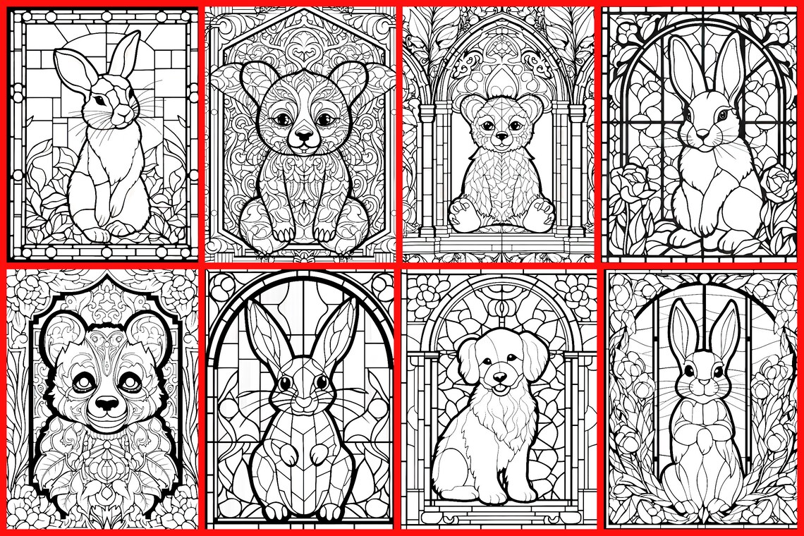 Stained Glass Coloring Pages Animal Theme - 30 Designs Pack2 - Etsy