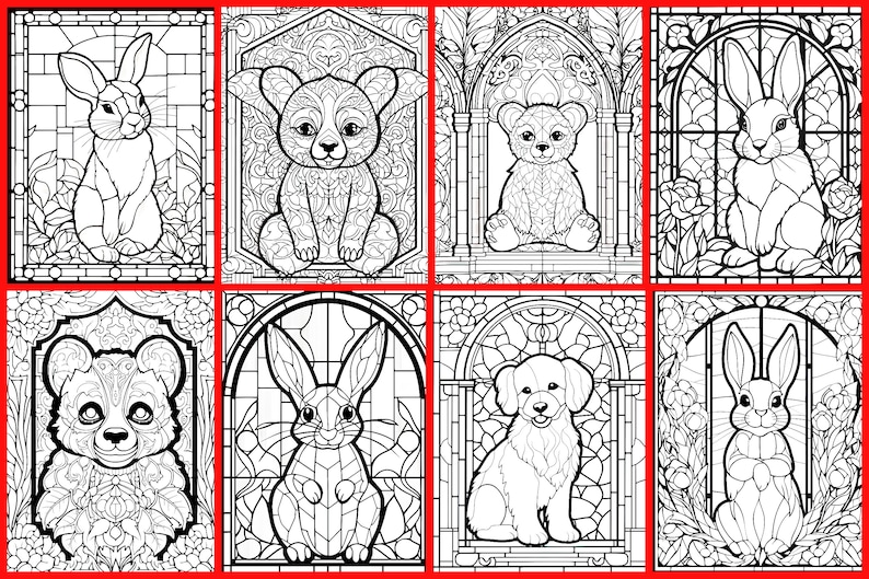 Stained Glass Coloring Pages Animal Theme - 30 Designs Pack2 - Etsy
