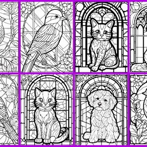 Stained Glass Coloring Pages Animal Theme - 30 Designs Pack1 - Etsy