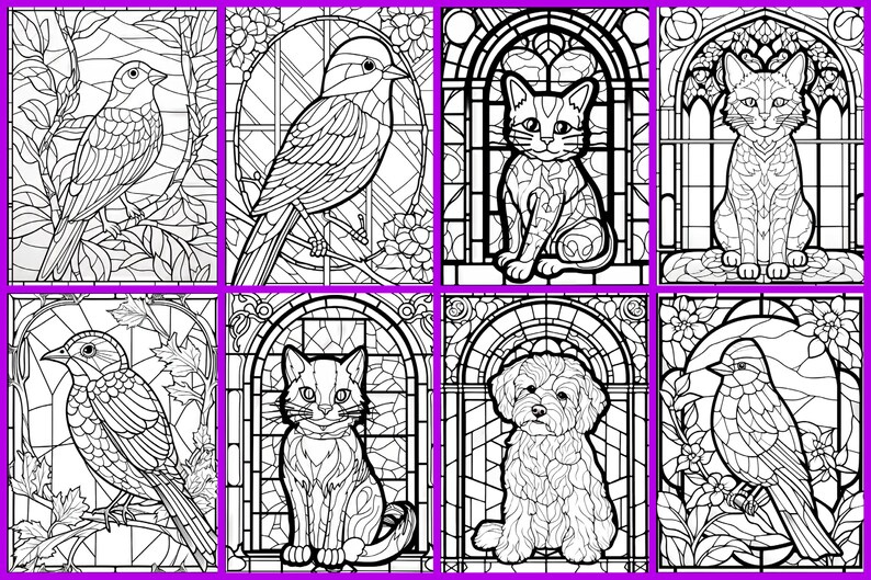 Stained Glass Coloring Pages Animal Theme - 30 Designs Pack1 - Etsy