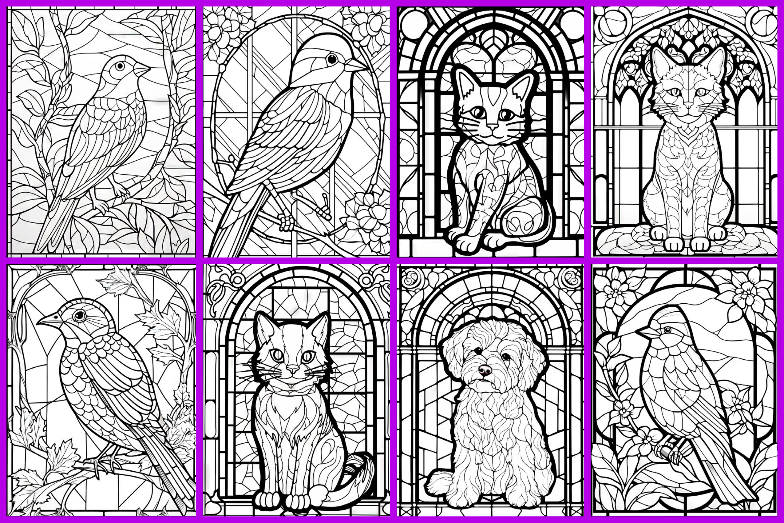 Stained Glass Coloring Pages Animal Theme - 30 Designs Pack1 - Etsy