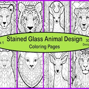 Stained Glass Coloring Pages Animal Theme - 30 Designs Pack1 - Etsy