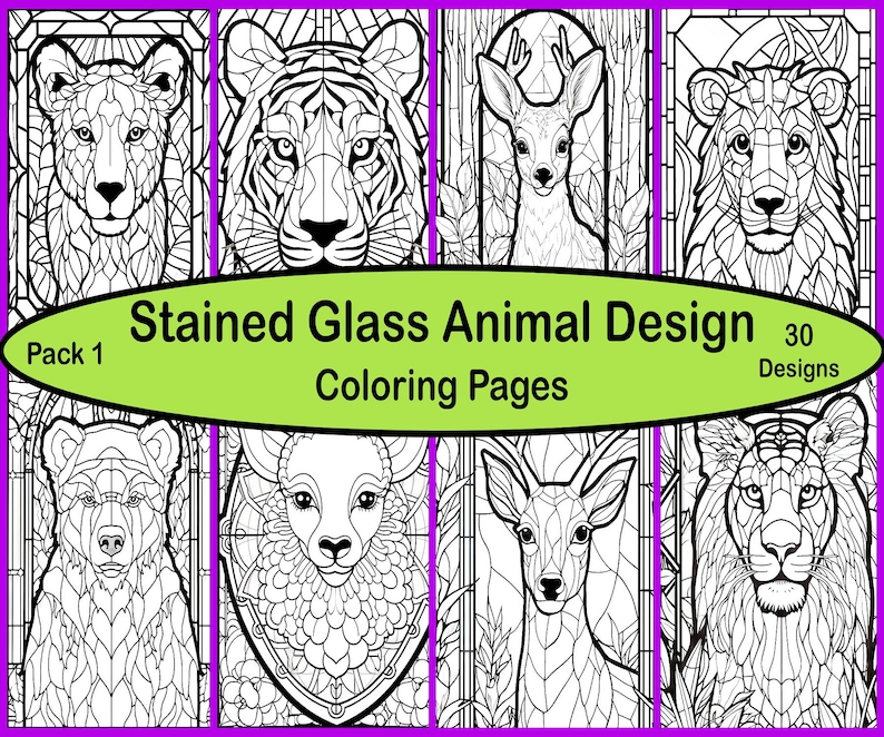 Stained Glass Coloring Pages Animal Theme - 30 Designs Pack1 - Etsy