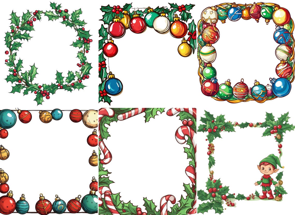 Festive Christmas Border Bundle - 29 Transparent PNG Files - Instant ...