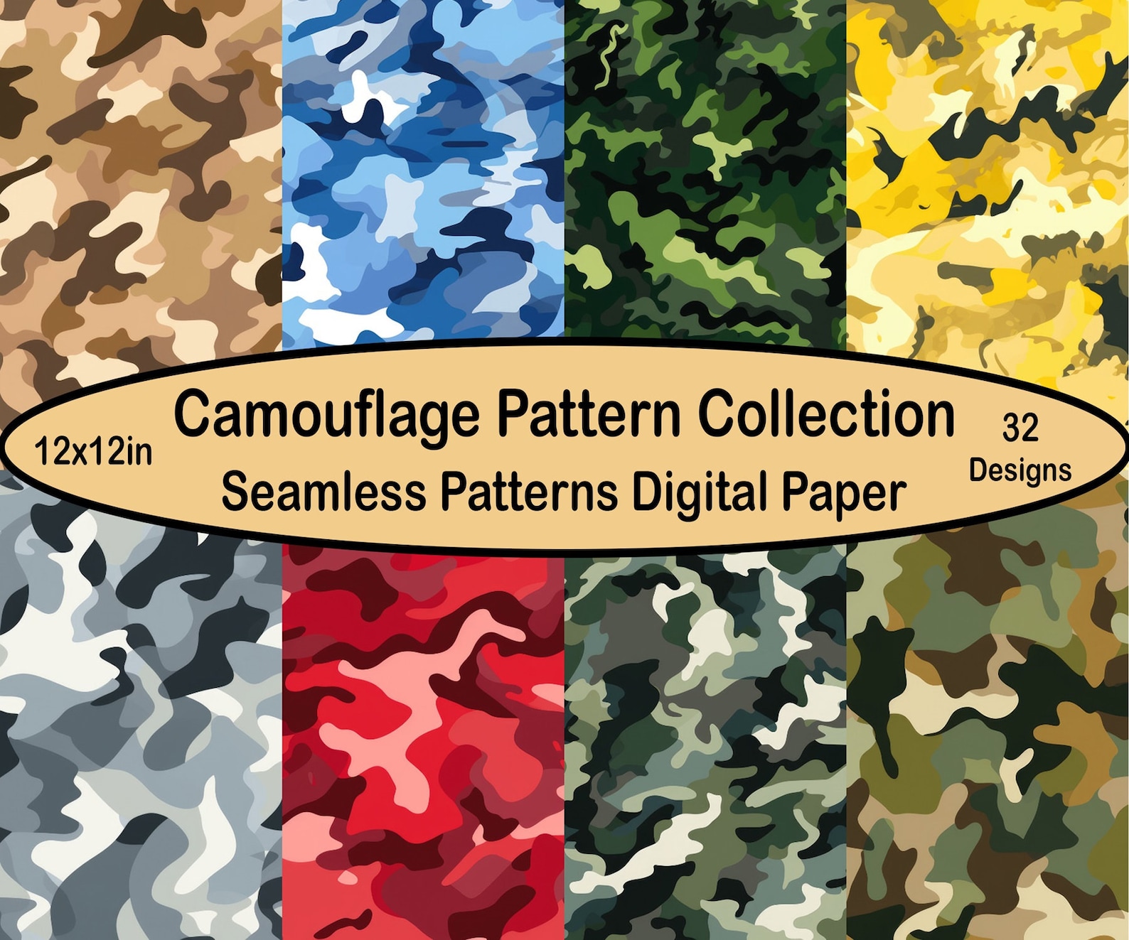 Camouflage Patterns in Various Colours. 32 Seamless Designs - Etsy