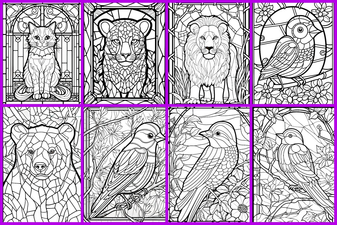 Stained Glass Coloring Pages Animal Theme - 30 Designs Pack1 - Etsy