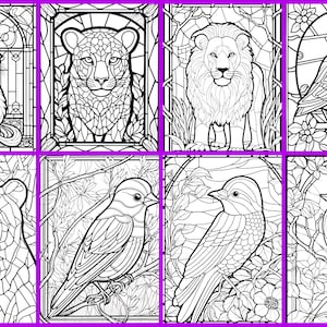 Stained Glass Coloring Pages Animal Theme - 30 Designs Pack1 - Etsy