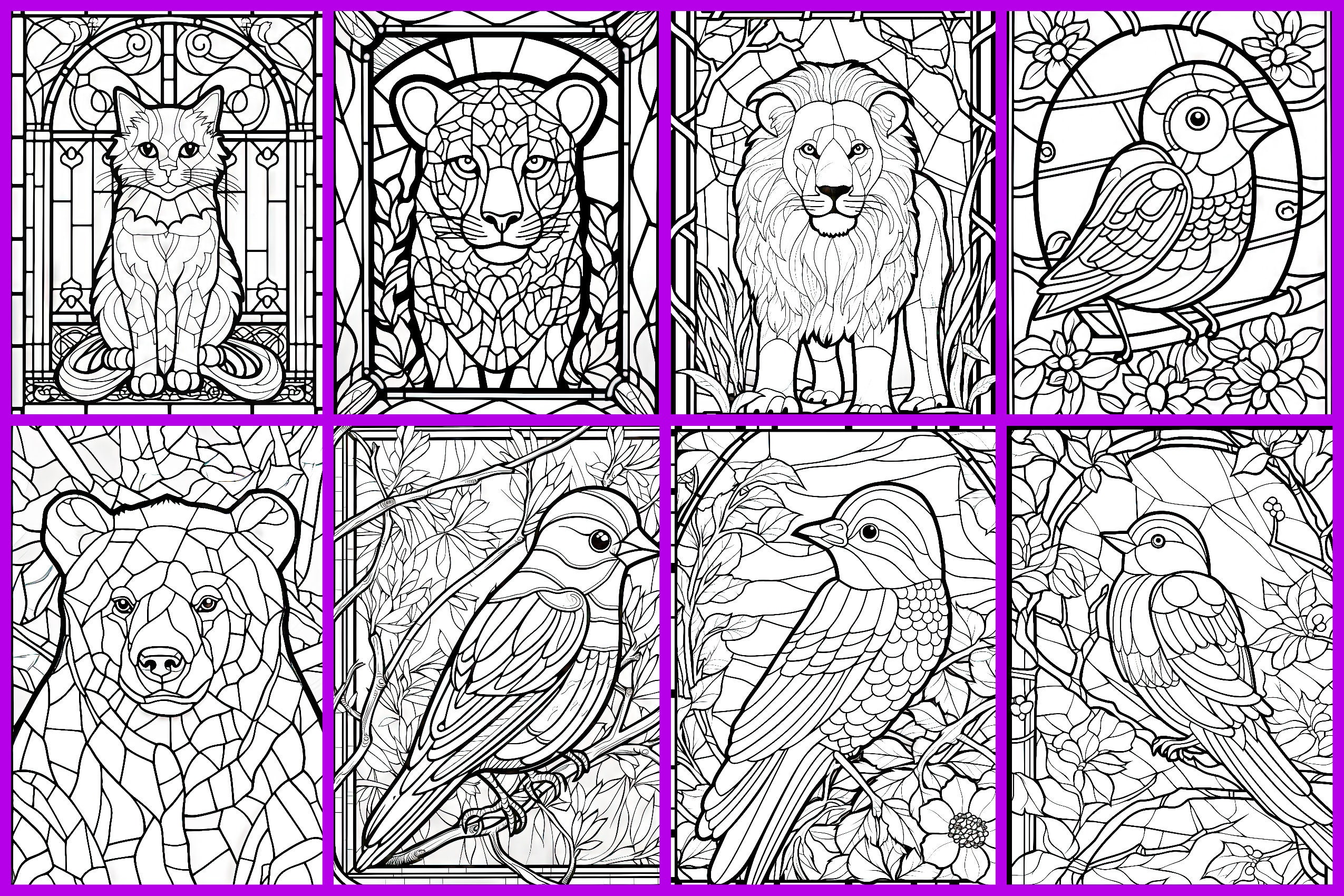 Stained Glass Coloring Pages Animal Theme - 30 Designs Pack1 - Etsy