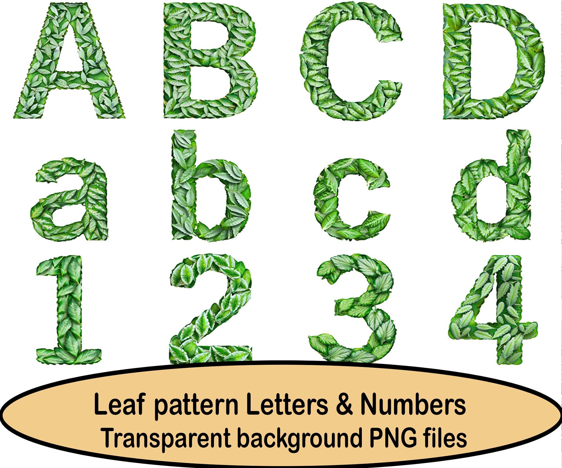 Leaf Pattern Alphabet Letters and Numbers - Etsy