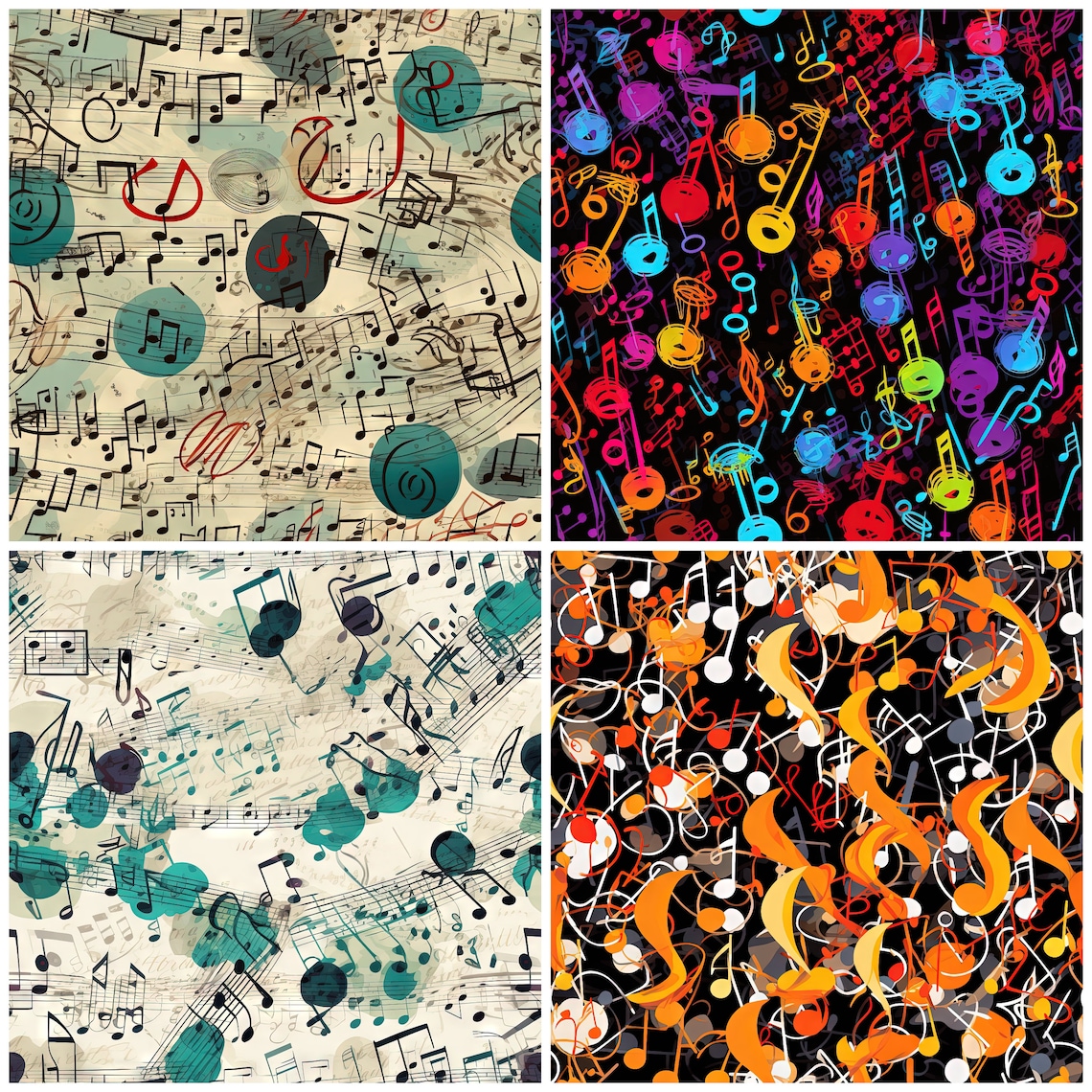 Music Notes Theme Digital Art Design Background Paper Pack - 30 Designs ...