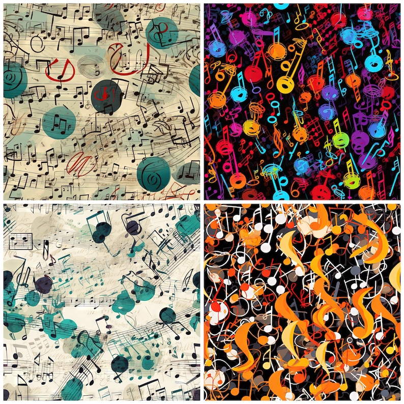 Musical Notes Theme Digital Art Design Background Paper Pack 30 Designs ...