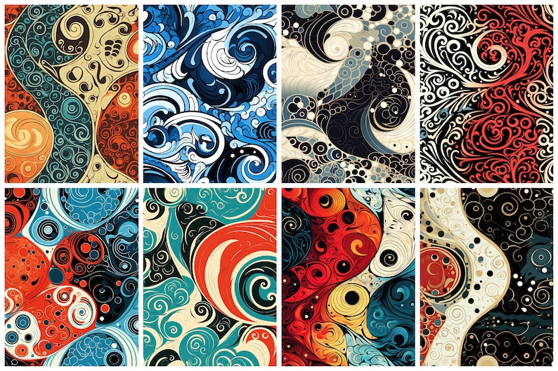Abstract Swirls and Waves Effect Illustrations, 24 Patterns, Seamless ...