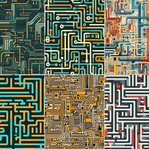 Abstract Circuit Maze Labyrinth Patterns Colorful Seamless Pack 1 - Etsy
