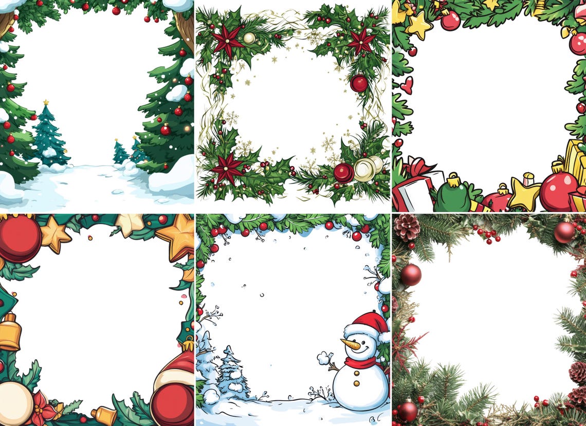 Festive Christmas Border Bundle - 29 Transparent PNG Files - Instant ...