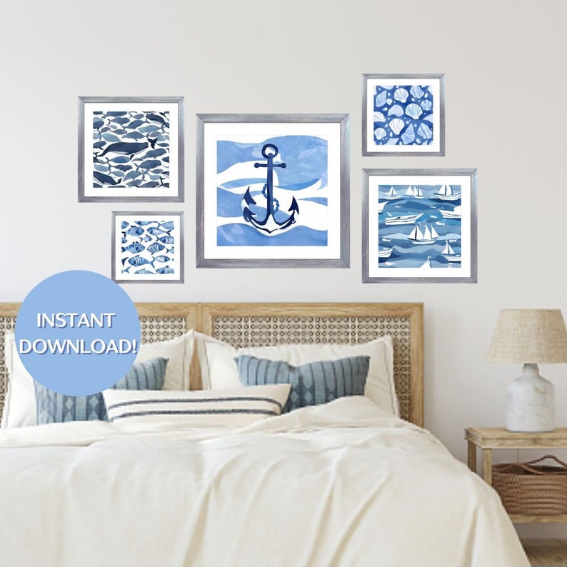 Nautical Coastal Granddaughter Posters, Blue and White Wall Art, Ocean ...