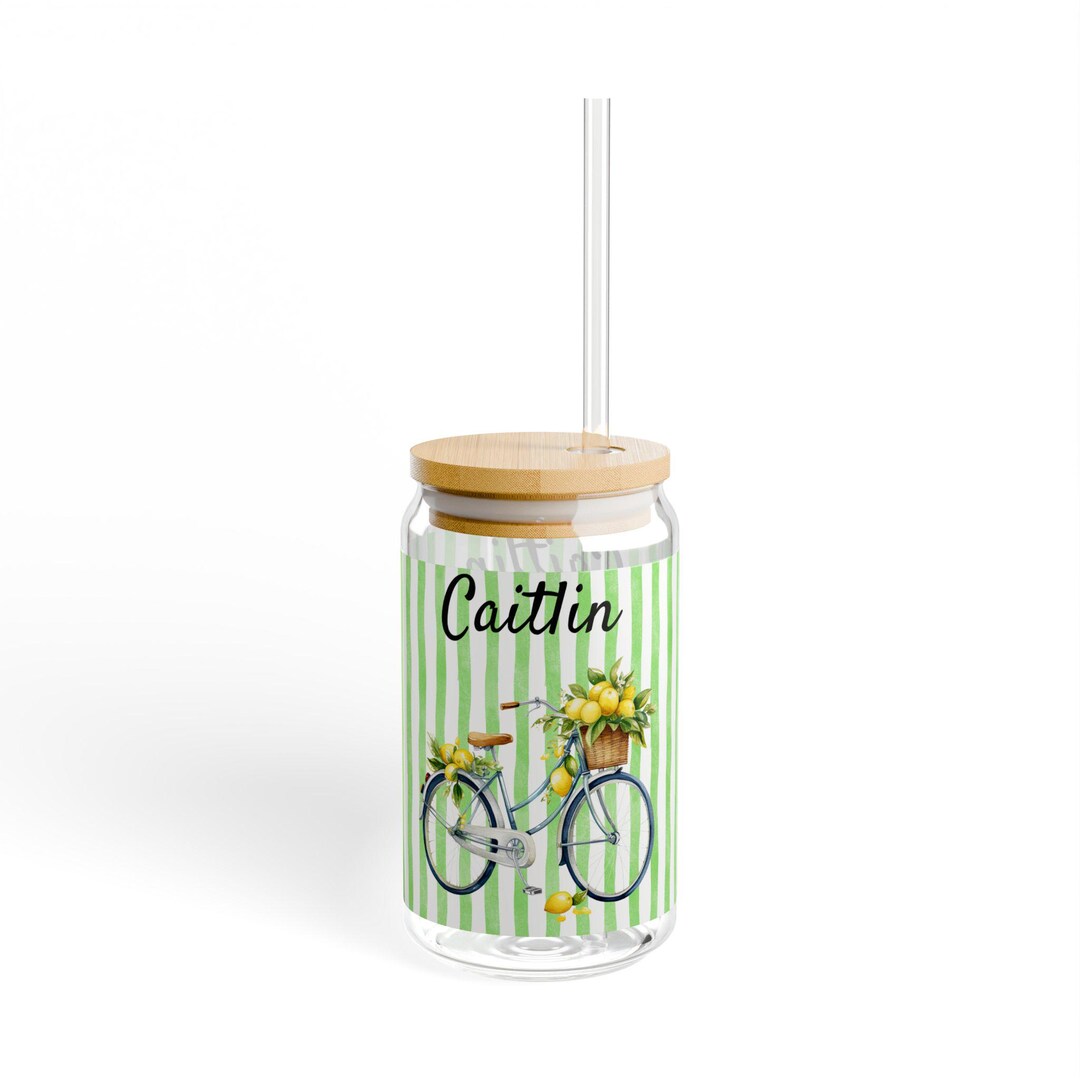 Vintage Bicycle Lemon Sipper Glass, Personalized 16oz Tumbler, Rustic ...