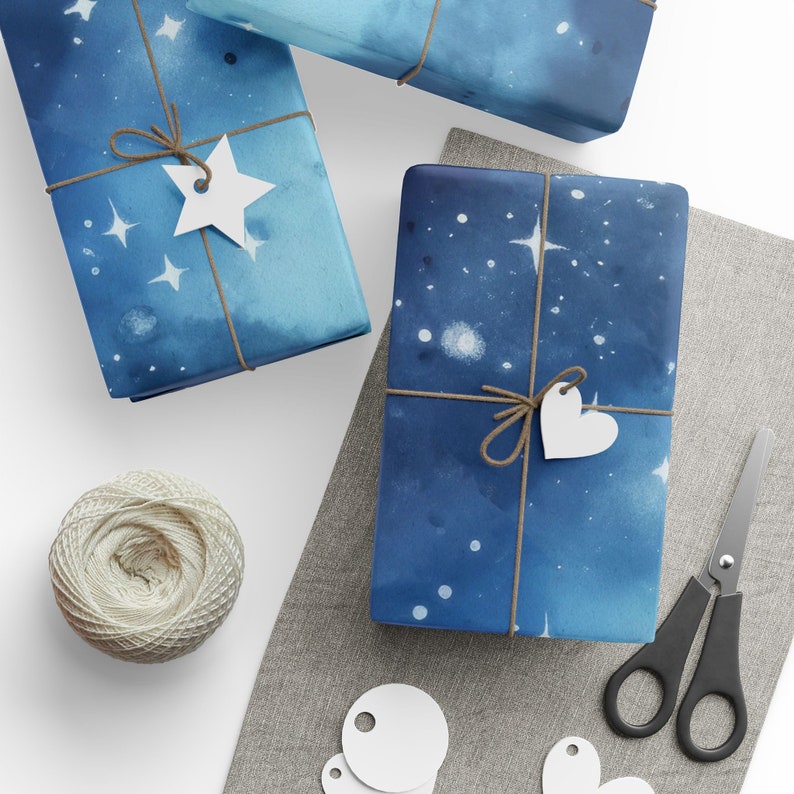Blue Wrapping Paper, Celestial Sky Blue Gift Wrap, 30"x180", Matte or ...