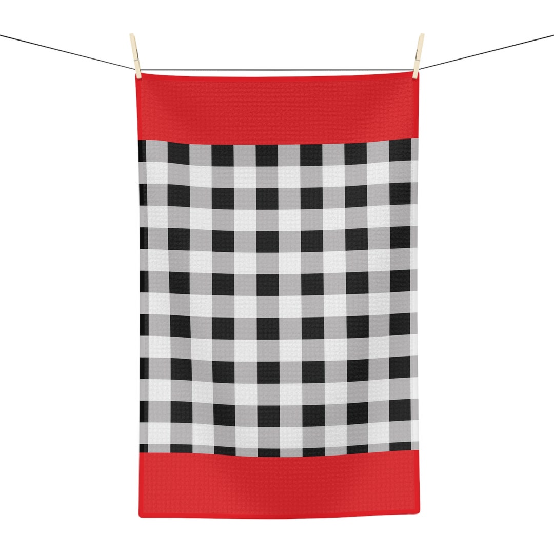 Checkered Black, White and Red Microfiber Tea Towel - Etsy