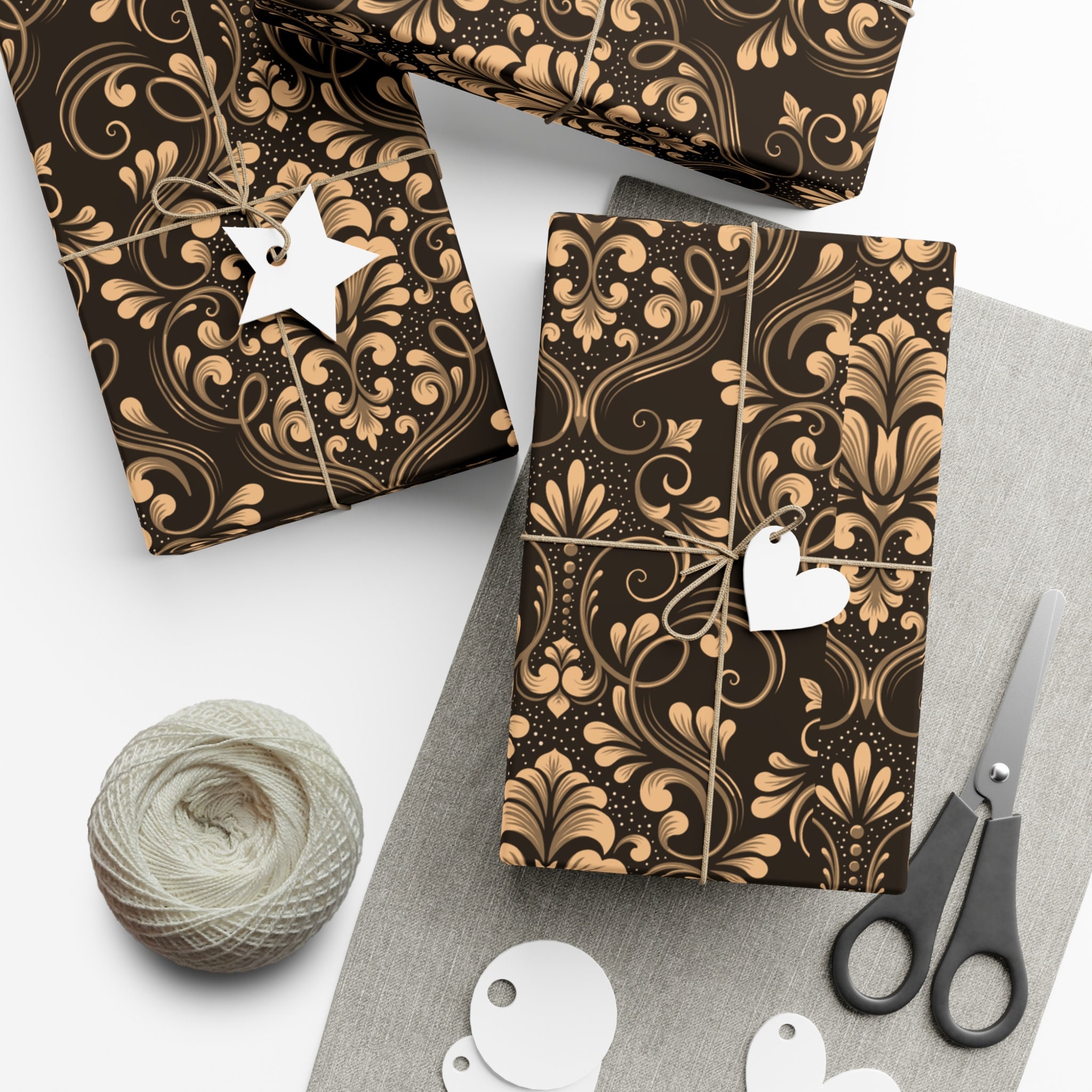 Gift Wrapping Paper Damask Brown and Black Unique Wrapping Papers Etsy Ireland