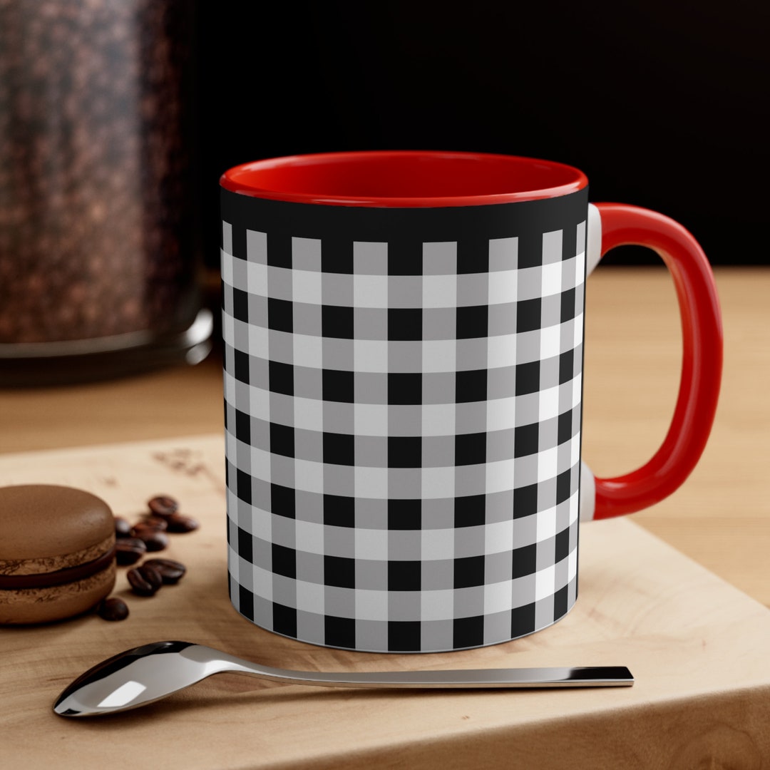 Black and White Check With Red Interior Coffee Mug, 11oz - Etsy