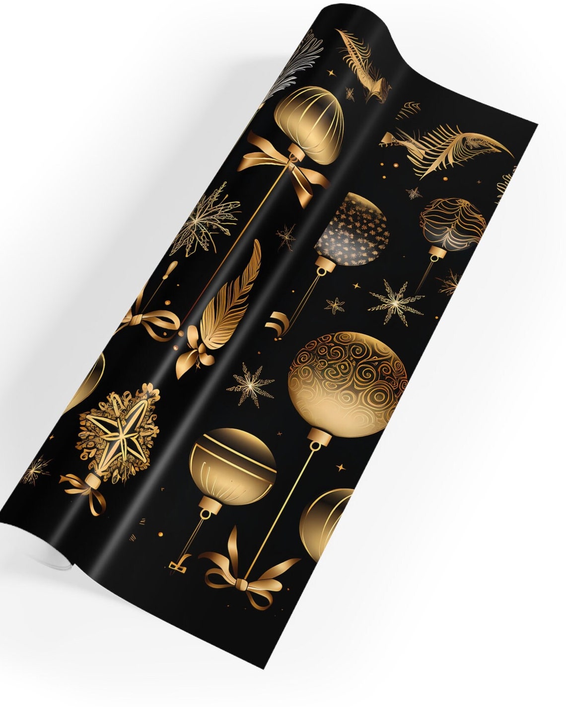 Gift Wrapping Paper, Metallic Gold and Black Ornament Wrapping Paper ...