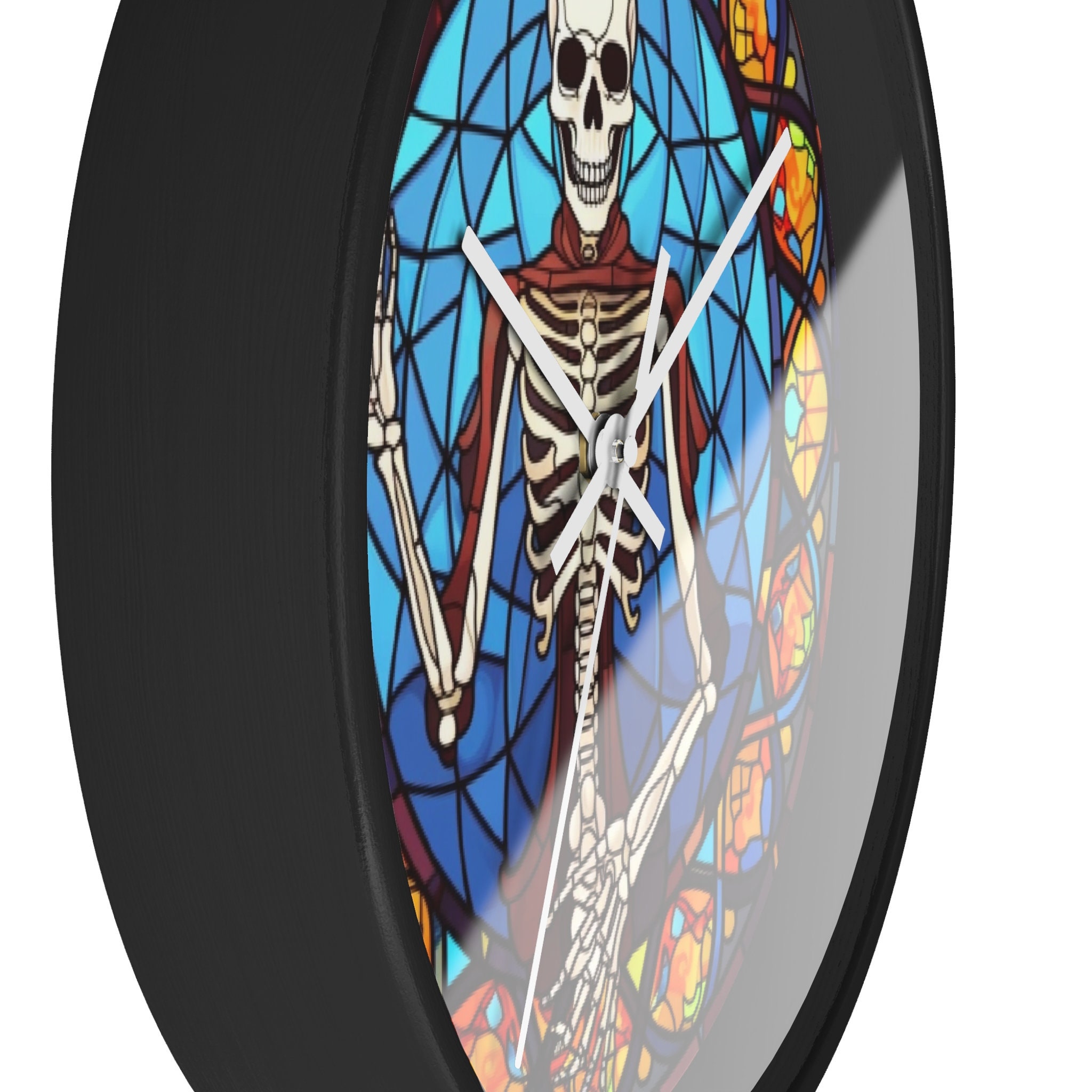 Halloween Wall Clock, Skeleton Halloween Clock on Stained Glass Design ...